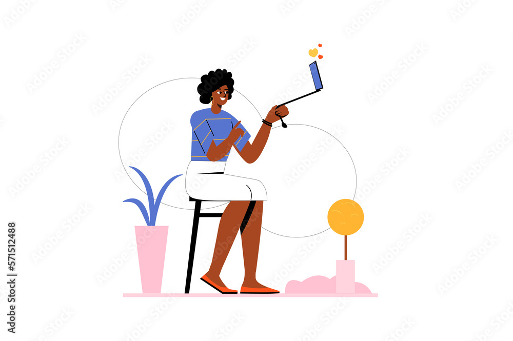 Live streaming icons concept with people scene in the flat cartoon ...