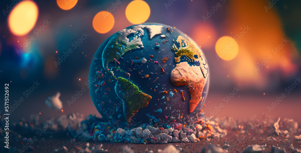 Eco environmental problem, planet in trash human waste, blur background ...