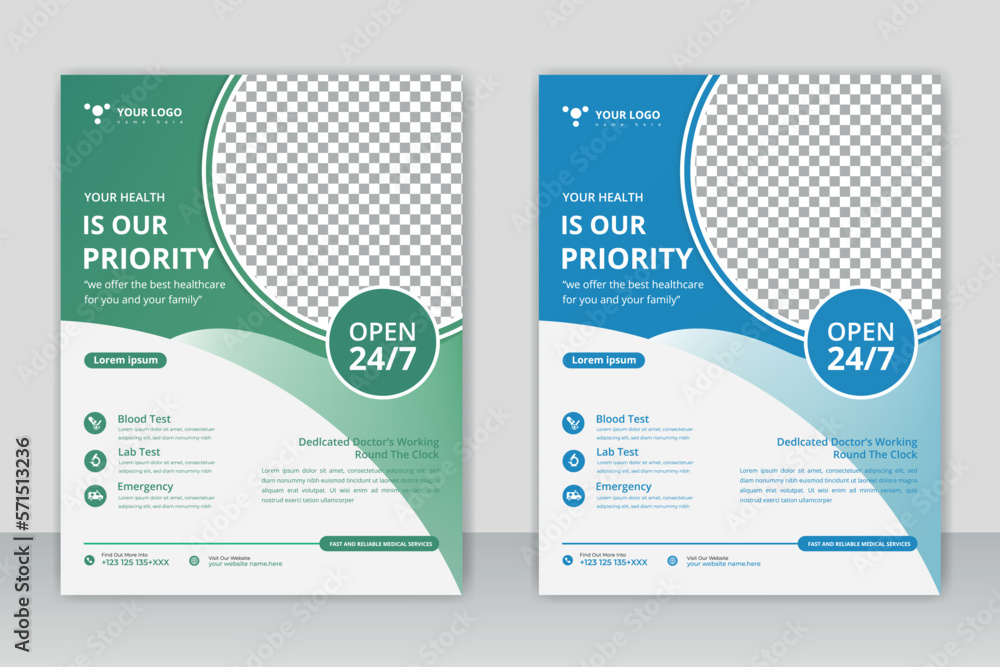 Healthcare cover a4 template design and flat icons for a report and ...