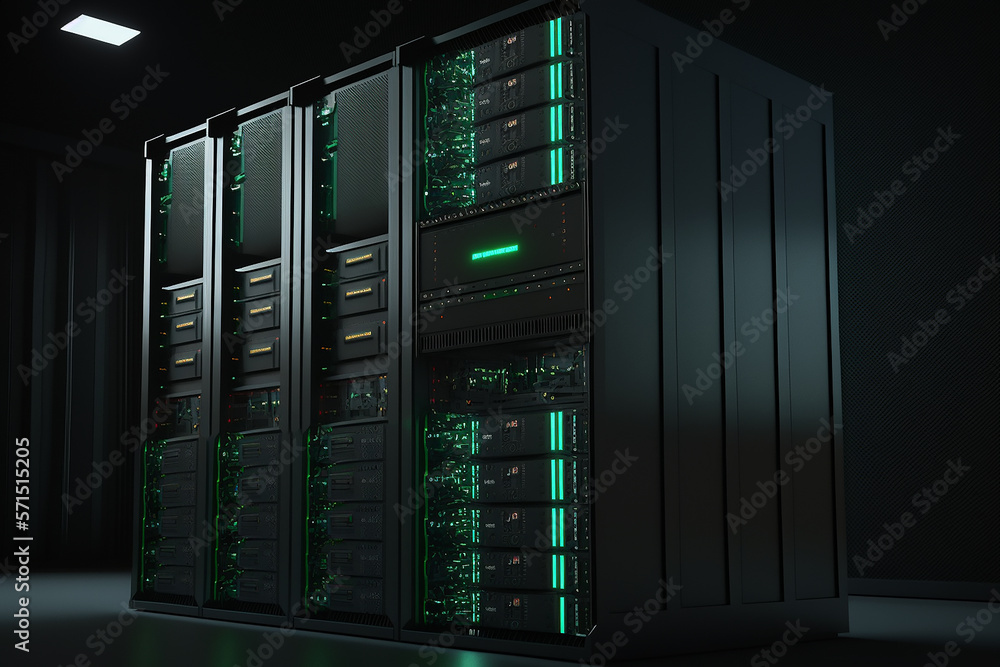 Laptop Computer Terminal In Industrial Server Room. AI generativ. Stock ...