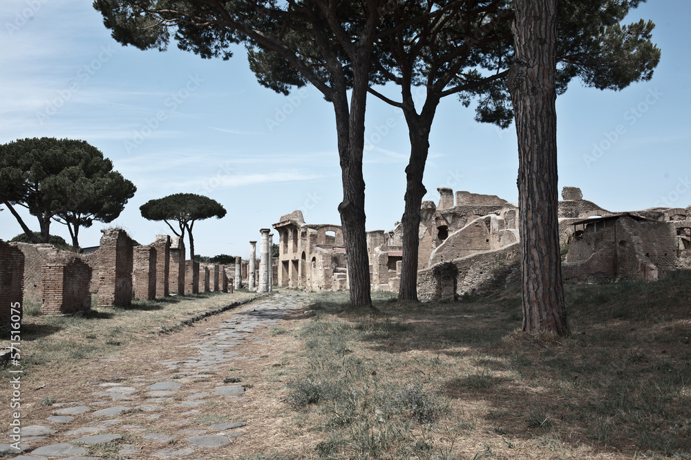 via appia - roman road landscape with trees and ruins Stock Photo ...