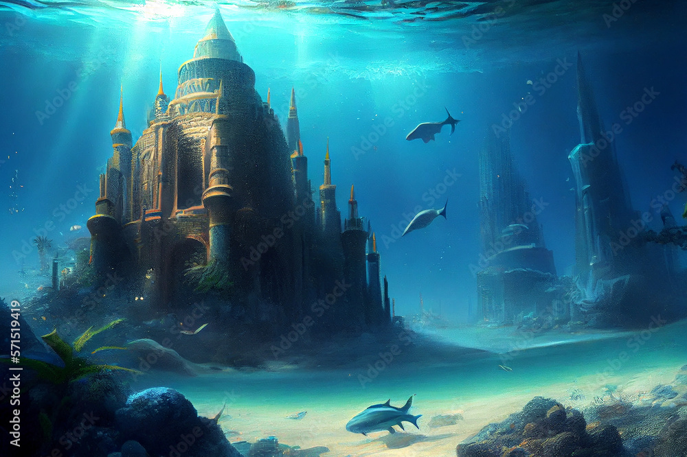 Mythical underwater city Atlantis, generative ai. Depicting a lost ...