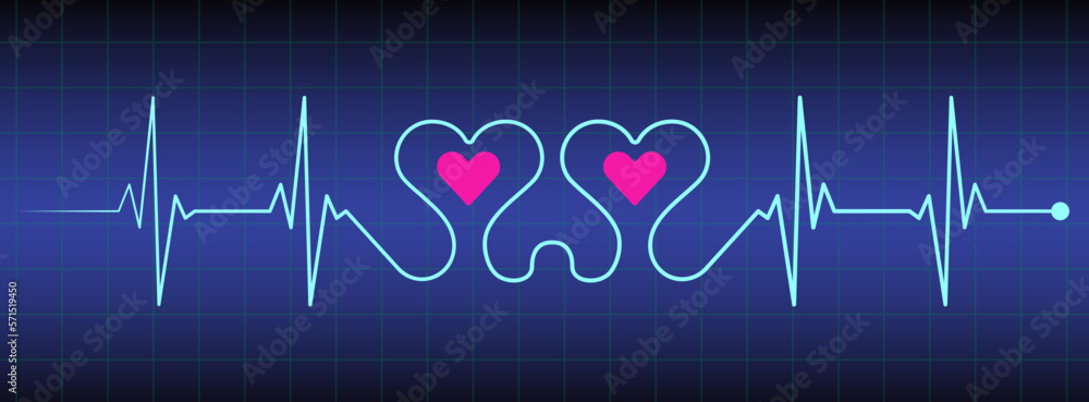 Healthy heart concept, ekg line vector on blue medical background ...