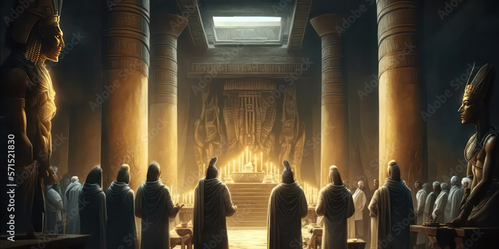Ancient Egyptian rituals inside of a palace of Egypt. Offering to ...