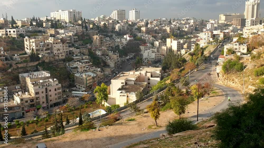 Daily life in the capital city of Amman, Jordan, with commuting traffic ...