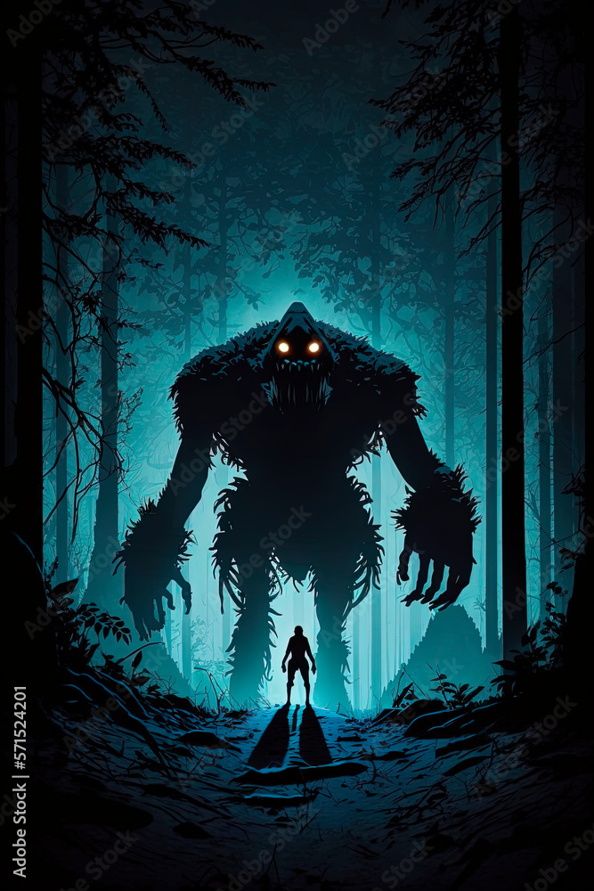 Silhouette of a lanky monster over the forest. Generative AI Stock ...