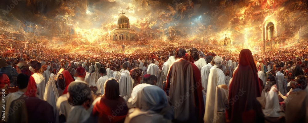 Judgement Day The Return Of Jesus Christ Dooms Day Hell And Heaven Concept Illustration
