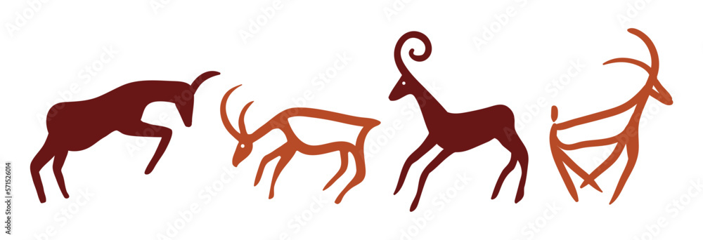 Prehistoring animals cave drawings Illustrations set on white ...