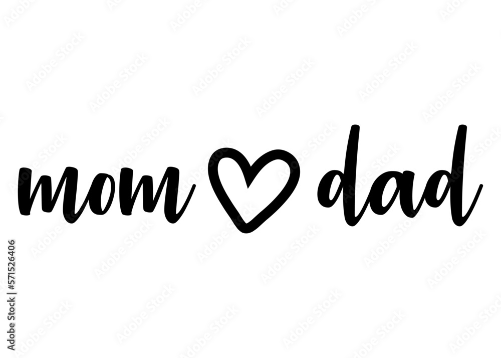 Vetor de Letras de la palabra mom dad en texto manuscrito y silueta de ...