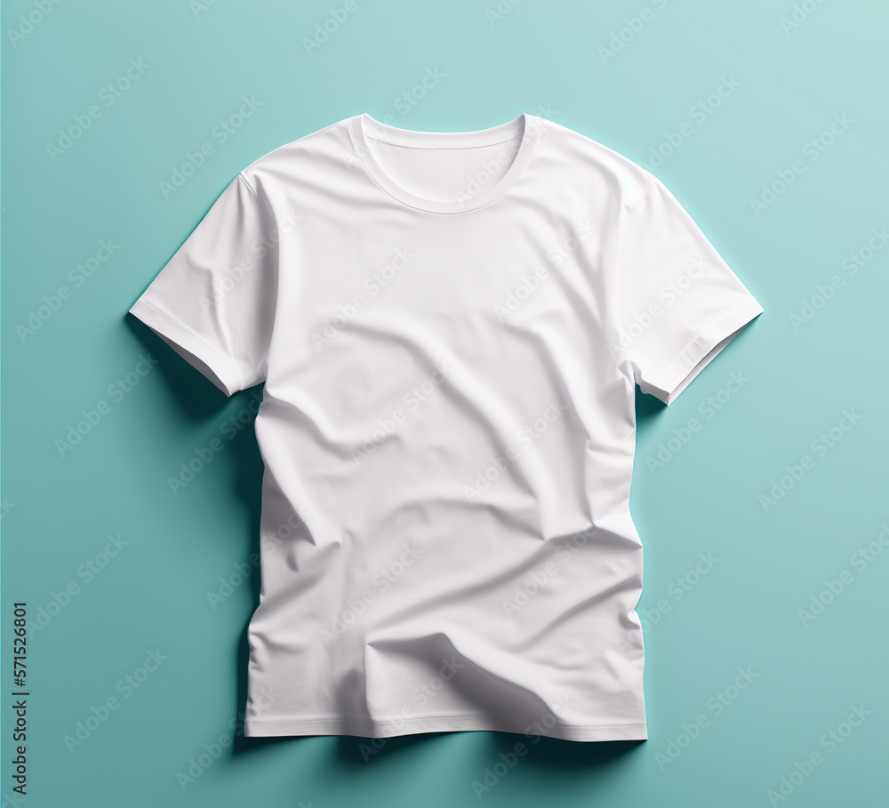 Blank white crumpled t-shirt mockup flat lay, top view. Generative AI ...
