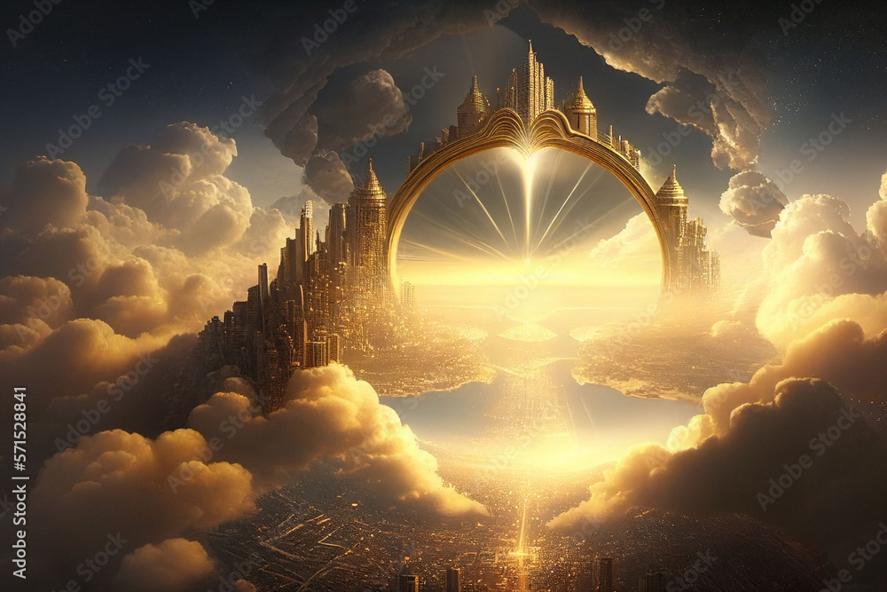 abstract new city in heaven, paradise city, afterlife, symbol of ...