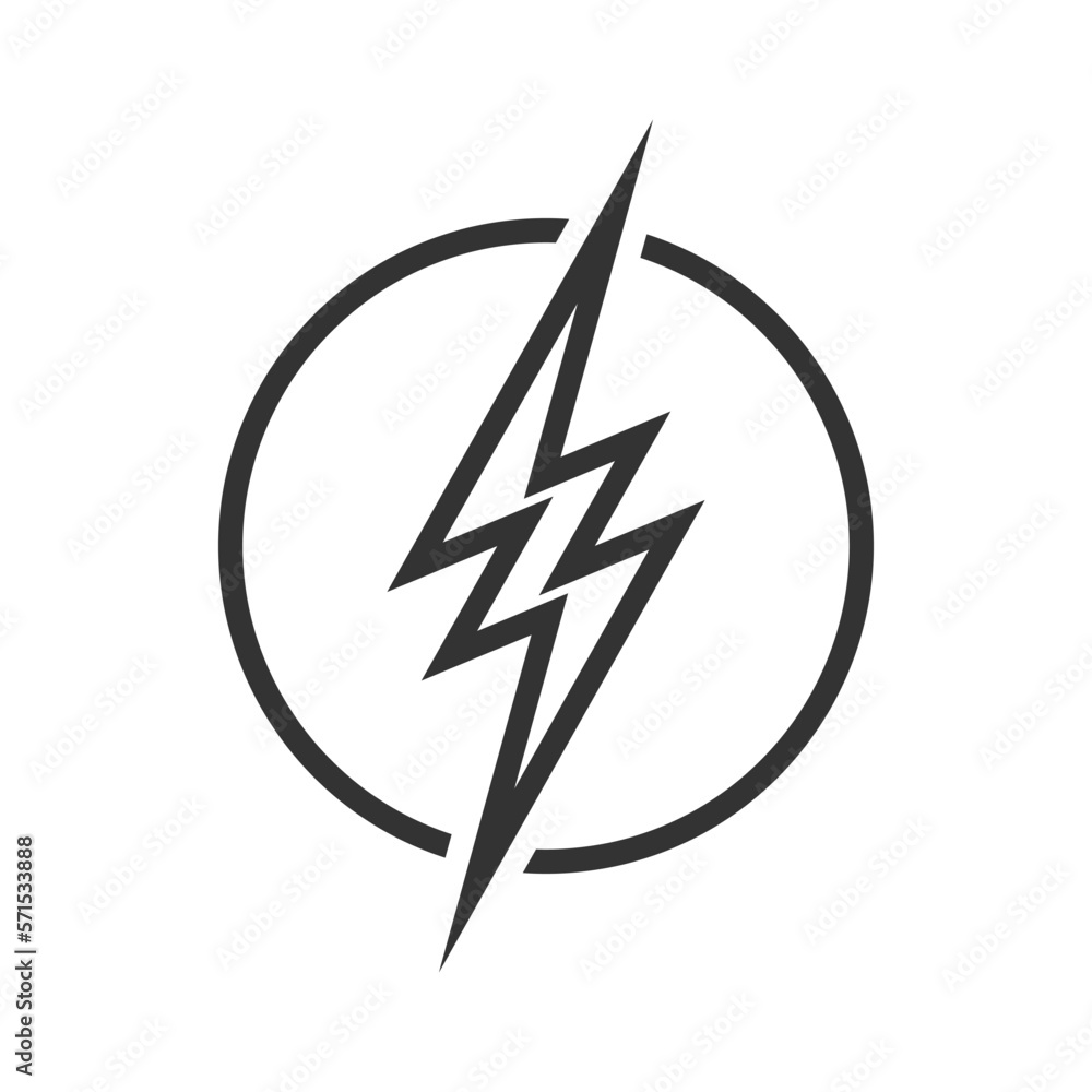 Lightning bolt in the circle graphic icon. Energy sign isolated on ...