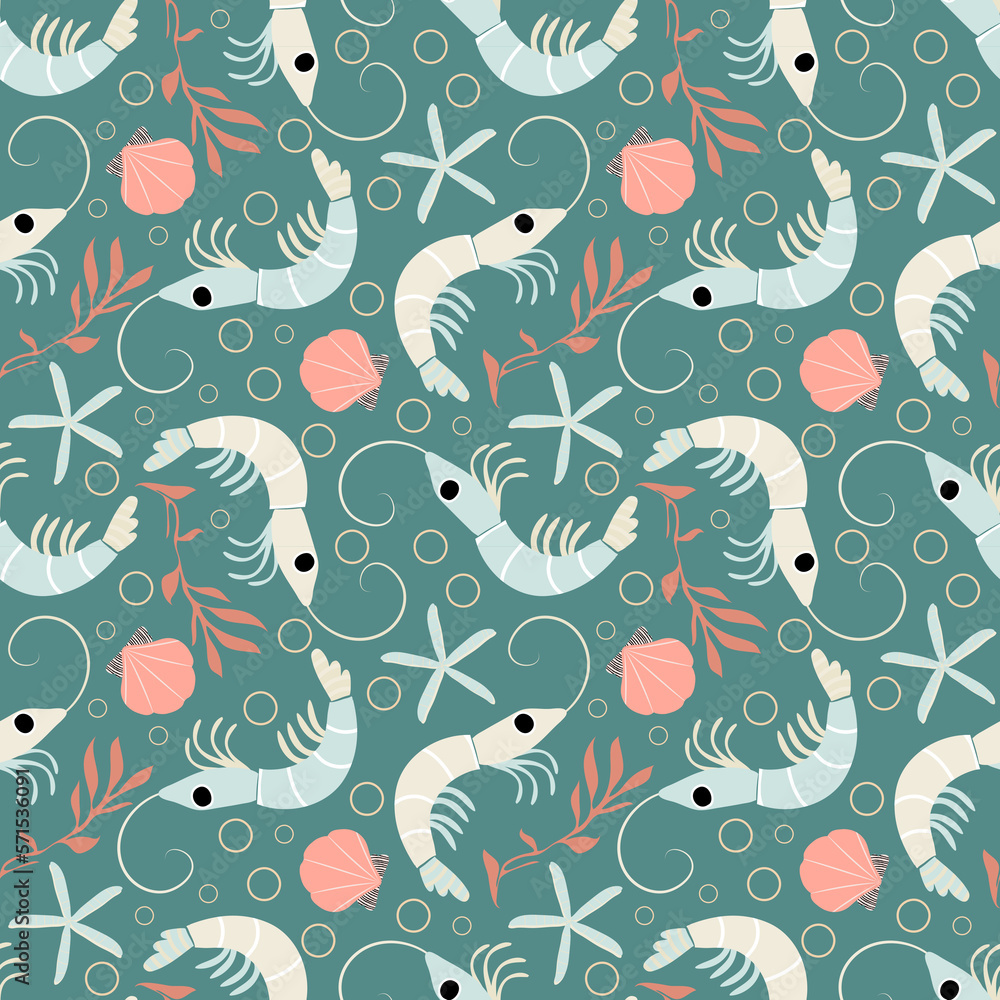 Seamless shrimps patern, Under sea creatures print, Aquatic wallapaper ...
