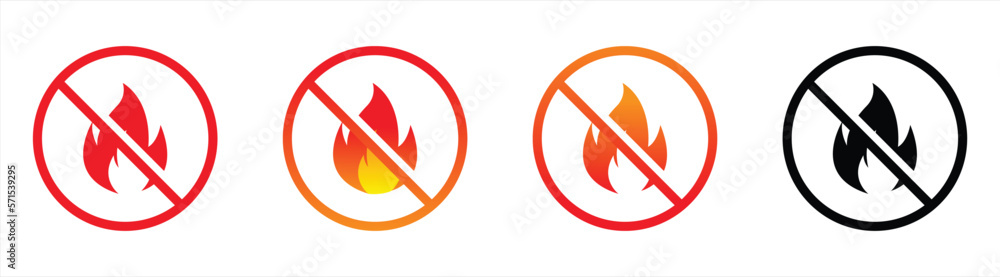 no fire icon set. ban fire area icon collections symbol sign on ...