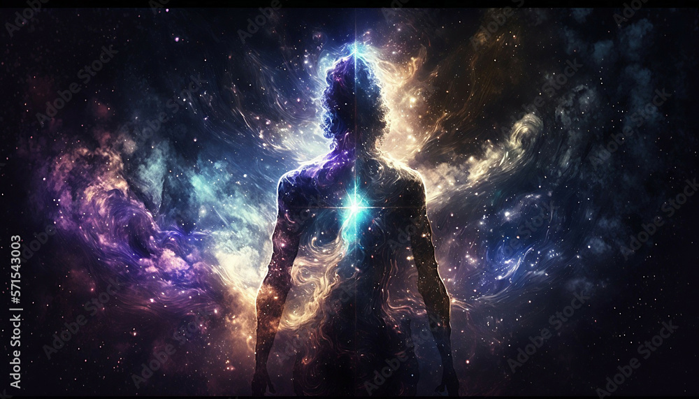 universe meta human god spirit silhouette on galaxy space background, new quality colorful ...