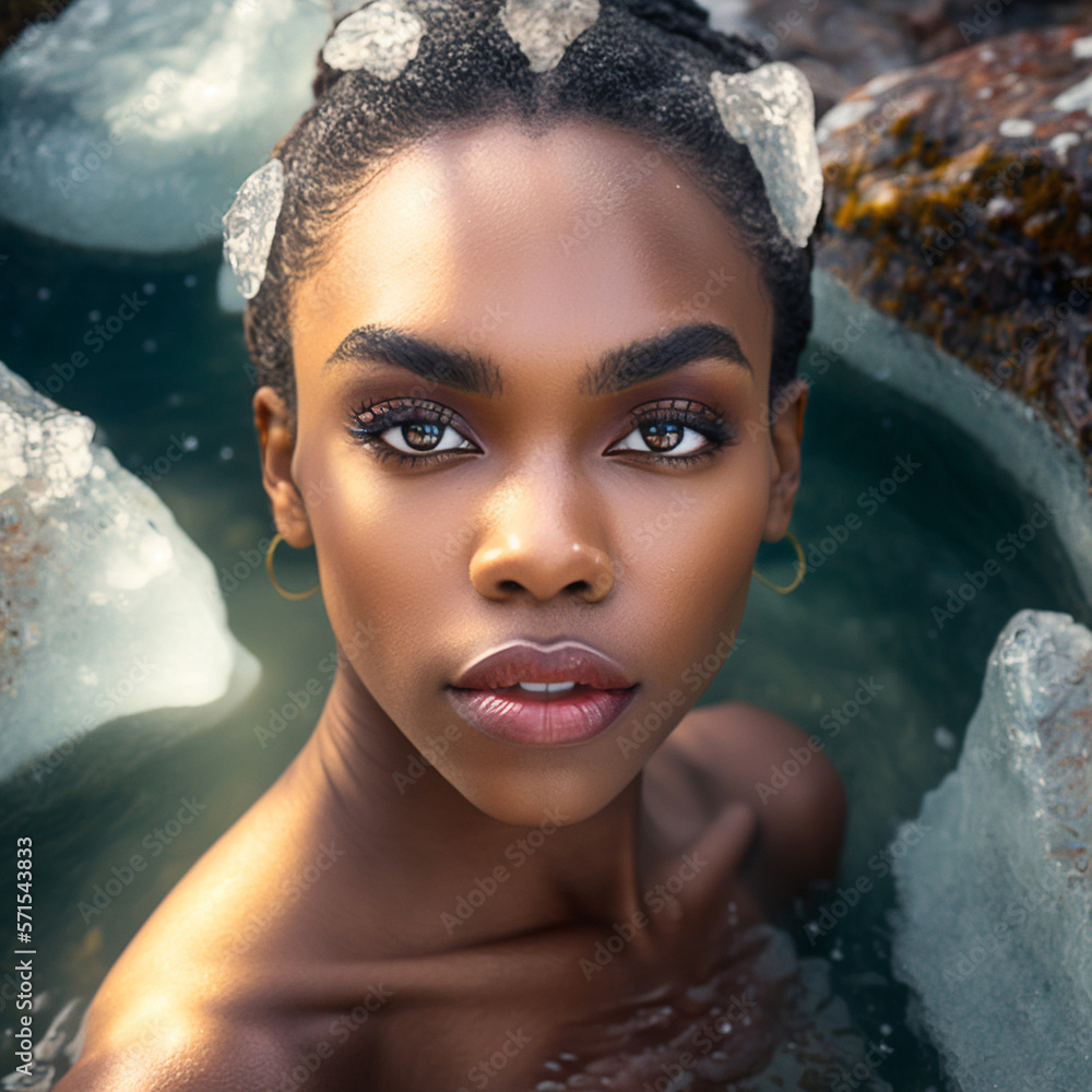 Black Woman Enjoying the Sensation of the Freezing Water in a Lake ...