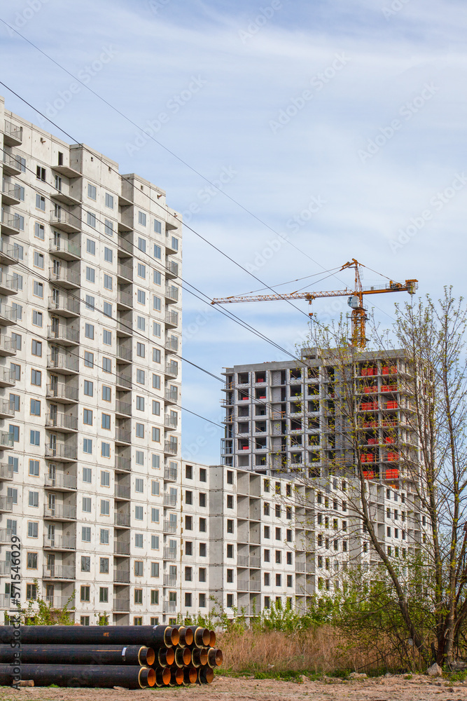 Construction of a new panel high-rise building. Modular house fast ...