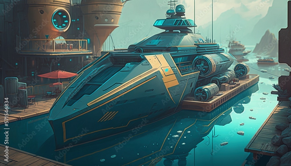 Cyber Futuristic Design Of Boat, The Future of Sea Travel Stock ...