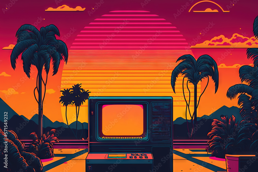 retro futuristic tv, vivid color, fluorescent light, retro tv anf ...