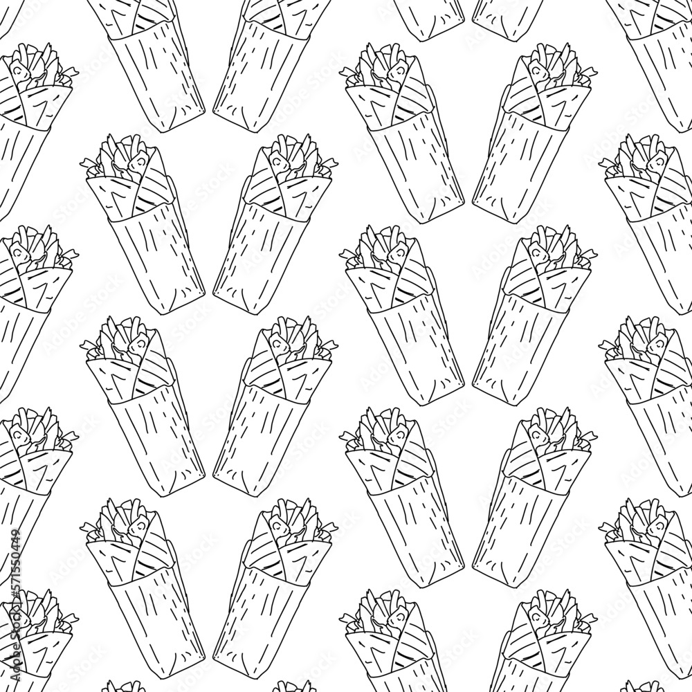 Shawarma Kebab pattern fast food. Seamless pattern. Concept of doner ...