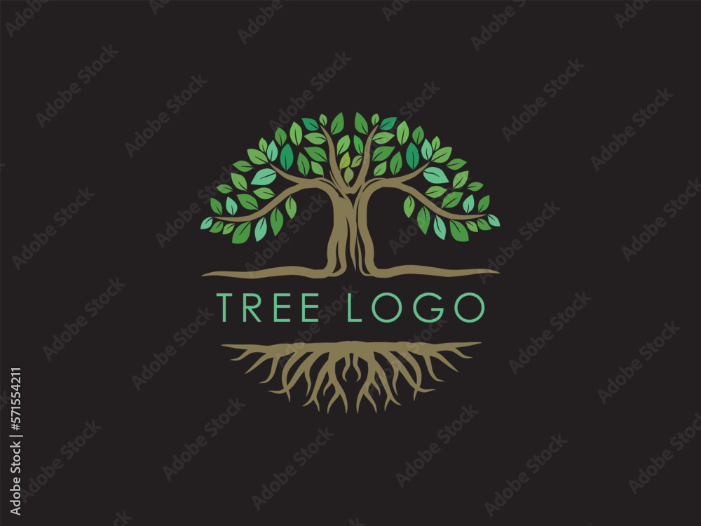 circular tree roots logo in 3d style. ancient tree vector illustrations ...