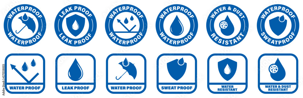 Water and Dust resistant - vector badges. Waterproof and sweat proof ...