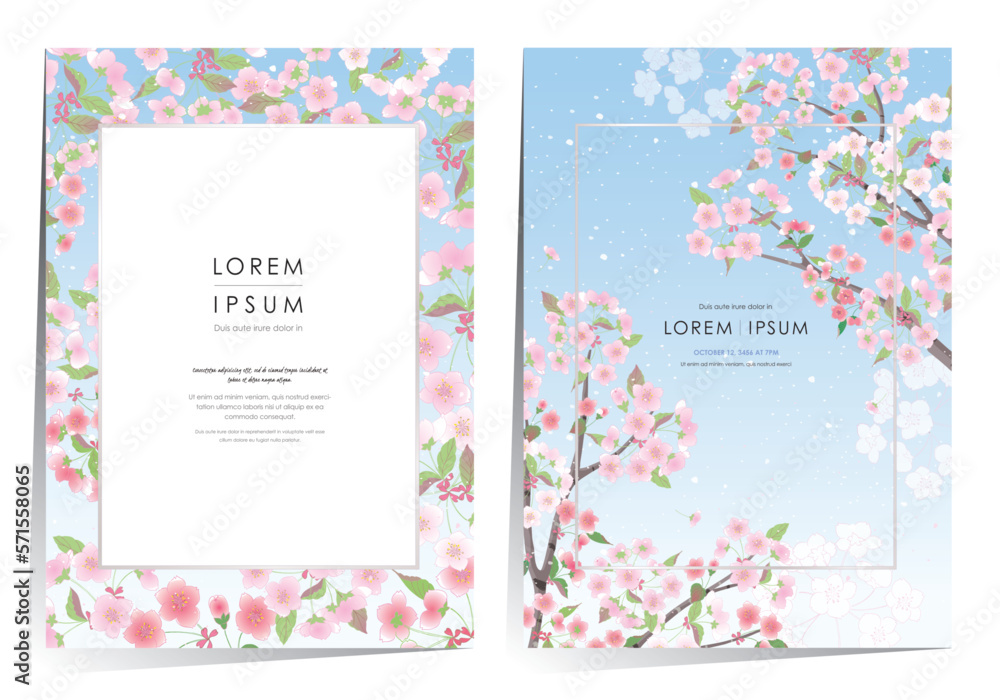 Vector editorial design frame set of spring scenery with cherry trees ...
