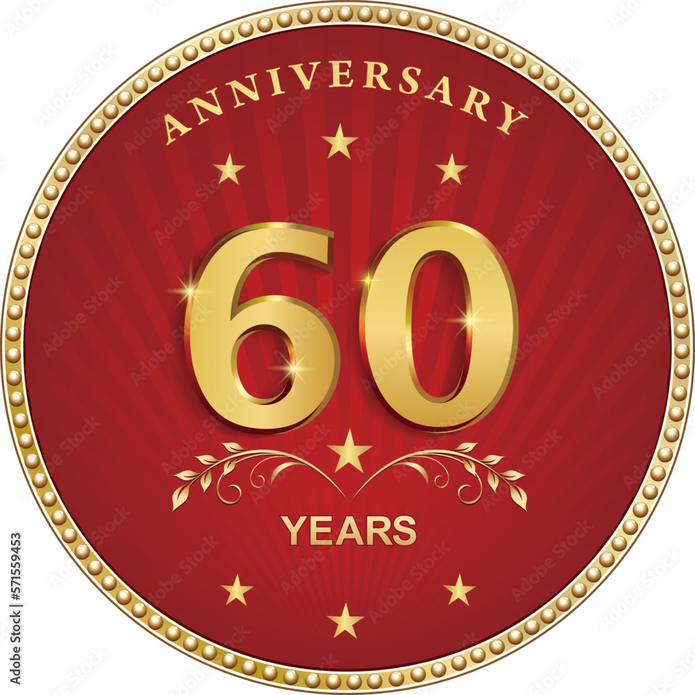 60 years anniversary logo design in golden circle on red background ...