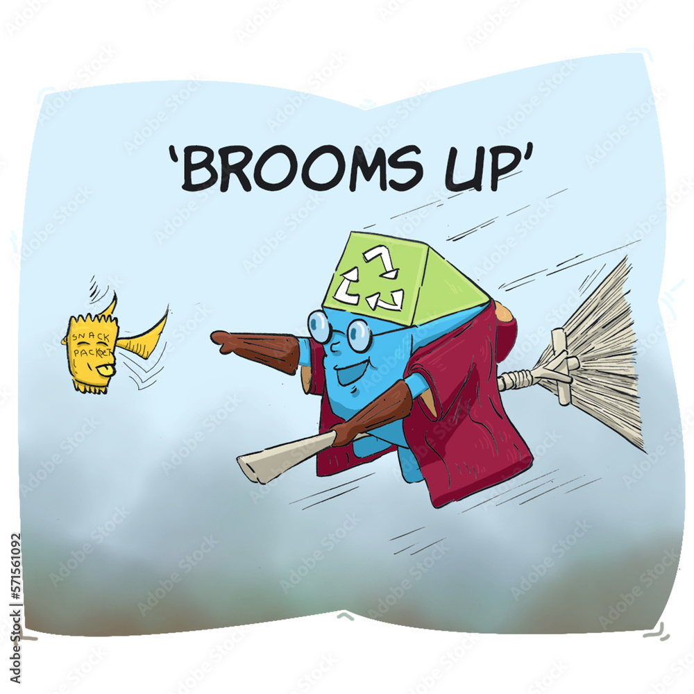 Cartoon of recycle bin and plastic waste, Multilayered plastic ...