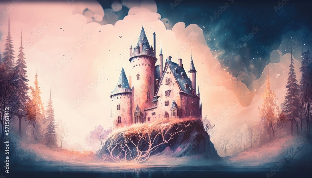 Beautiful illustrations, Big pink castle ai art Stock Illustration ...