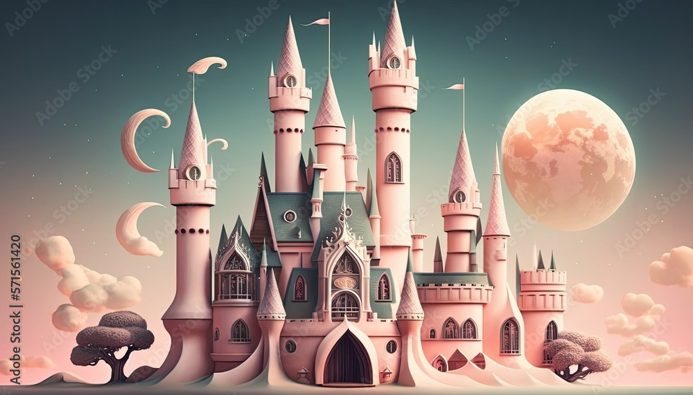 Beautiful illustrations, Big pink castle ai art Stock Illustration ...