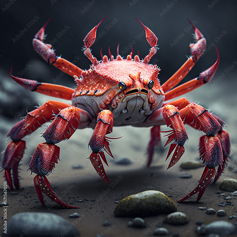 Red king crab on the beach. Illustration in realistic style. Generative ...