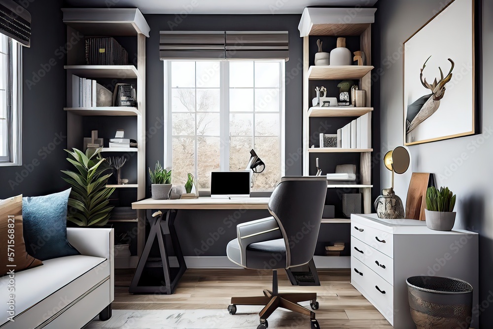 Modern cozy home office with ergonomic desk and natural light ...