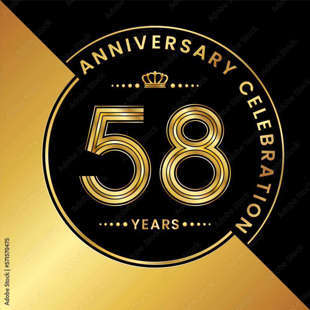 58th Anniversary. logo design with golden numbers and text for birthday ...