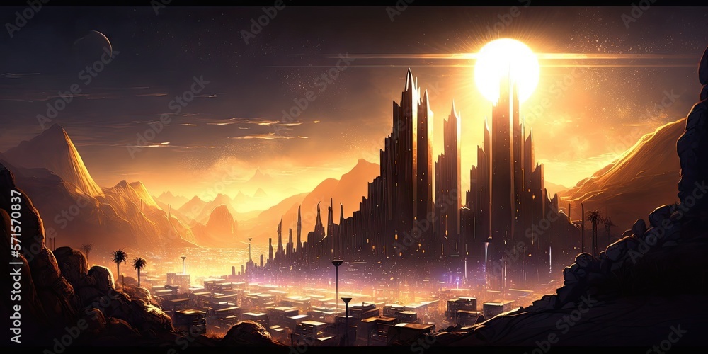 Conceptual art of an African cityscape in the future. electronic ...