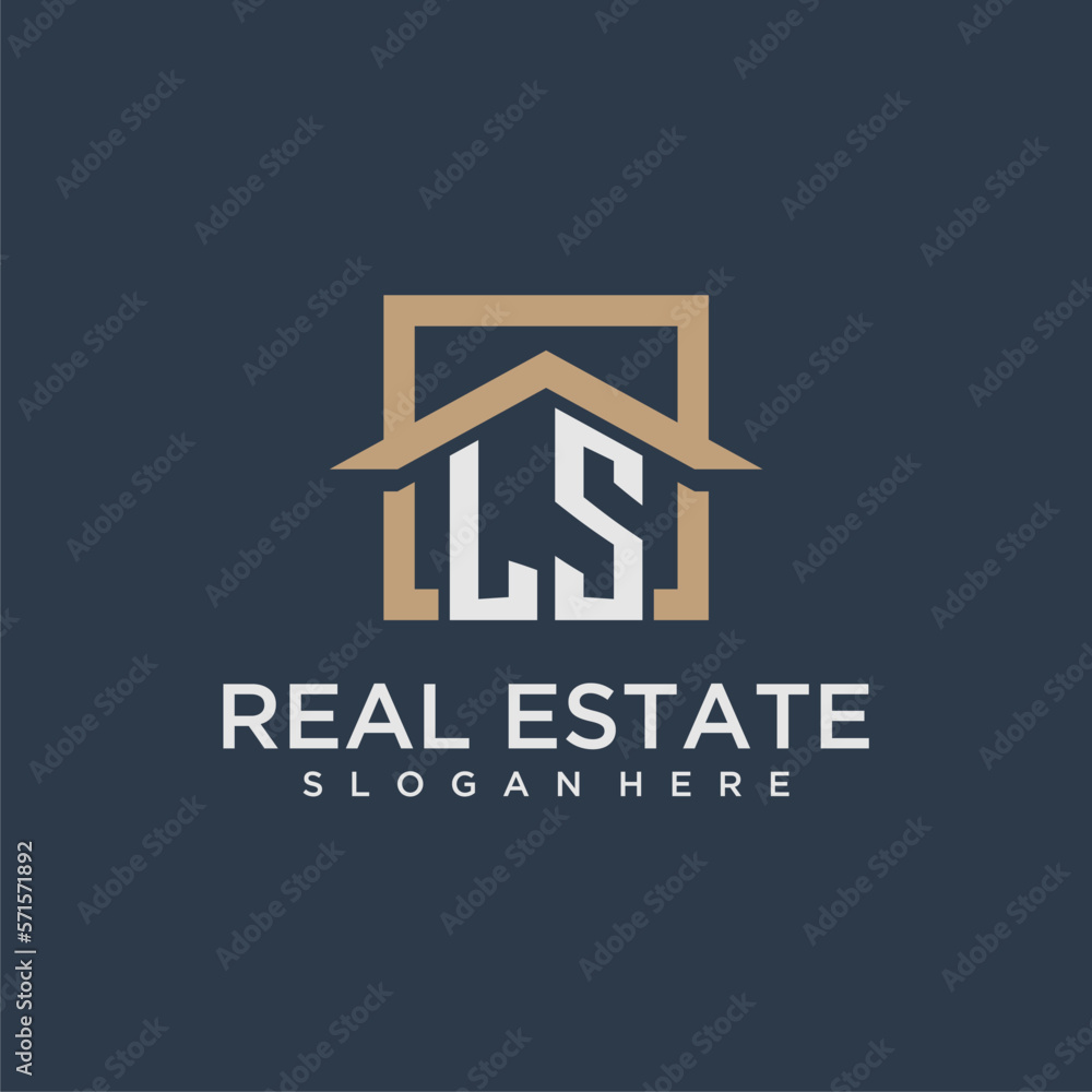 LS initial monogram logo for real estate with square roof design Stock ...