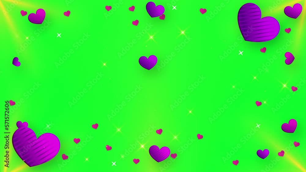 Purple hearts background animation on a green screen. Purple hearts ...
