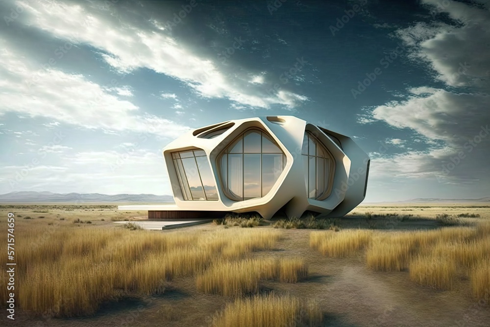 Future architecture, house design, futuristic house constructed on a ...