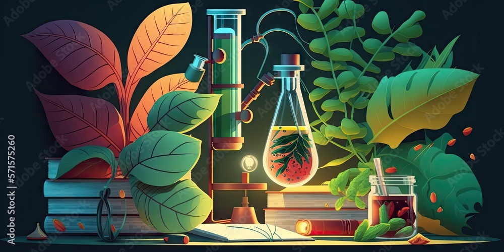 Tests of plants in laboratory. Glasswares and microscope in classroom ...