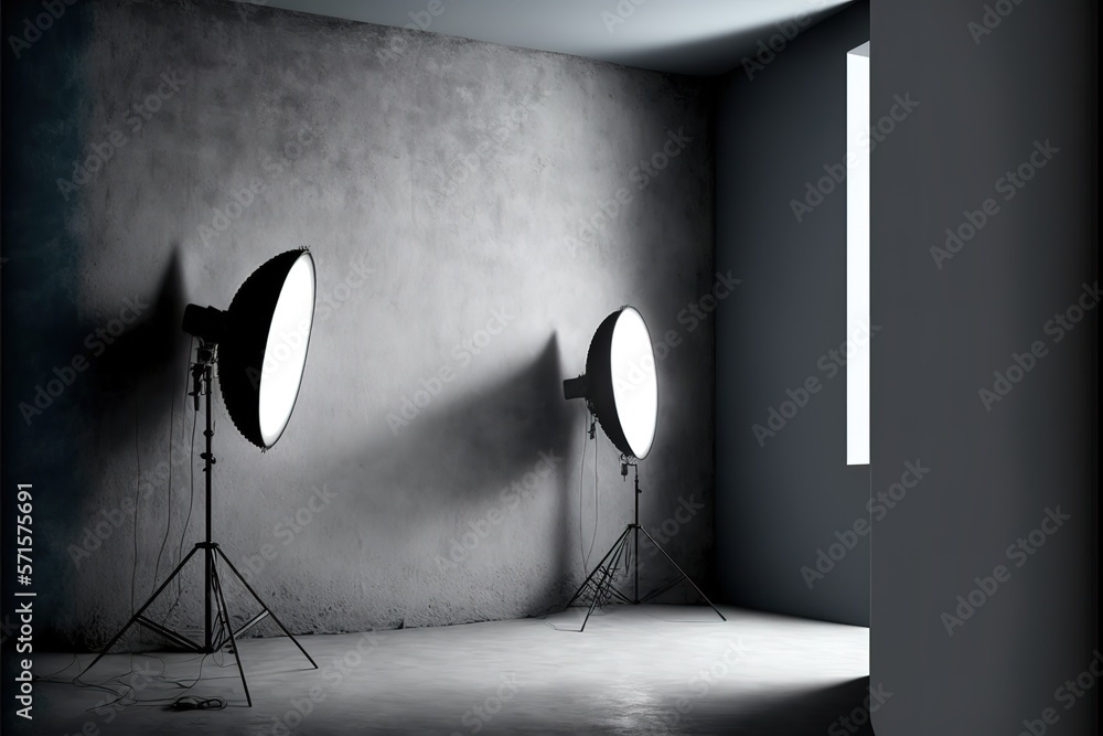 Dark and gray abstract cement wall and studio room white spotlight used ...