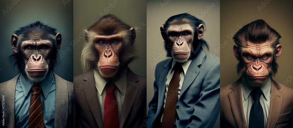 Portraits von Affen als Geschäftsmann im Anzug, Generative AI Stock ...
