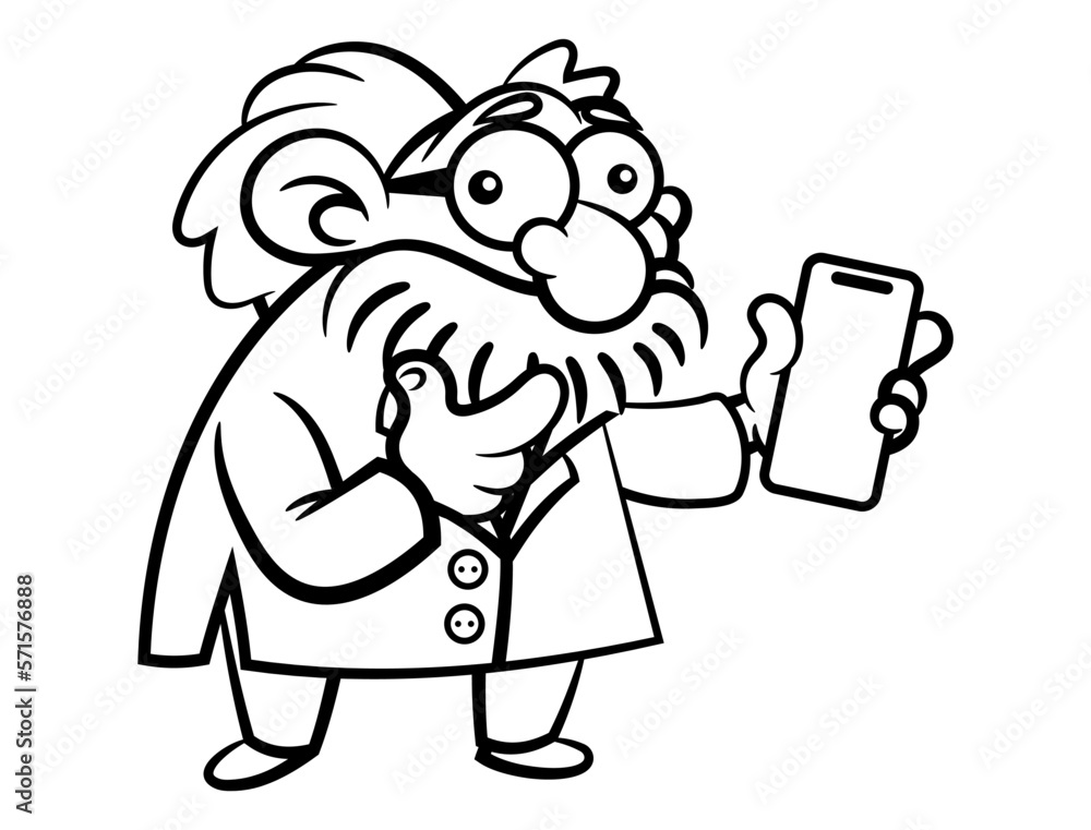 Cartoon illustration of Old professor wearing laboratory coat and ...