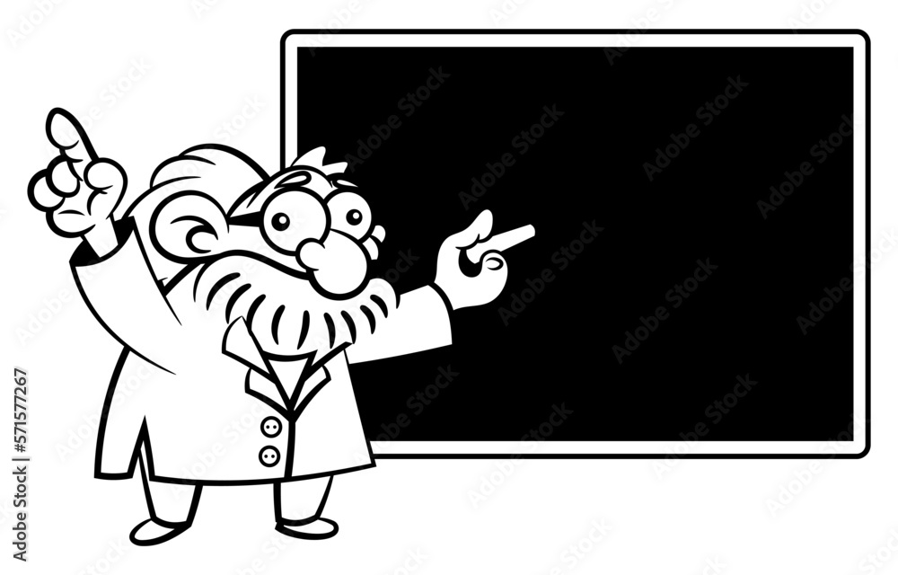 Cartoon illustration of Old professor wearing laboratory coat, teaching ...