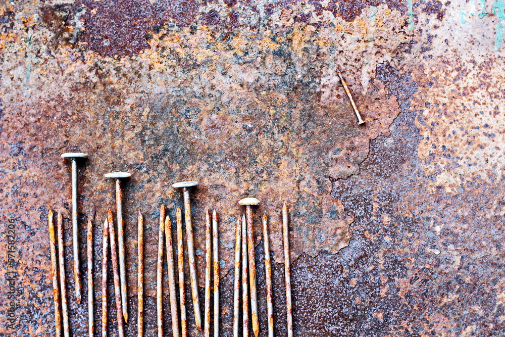 Old metal surfaces covered with rust and paint residue. Rust patterns ...