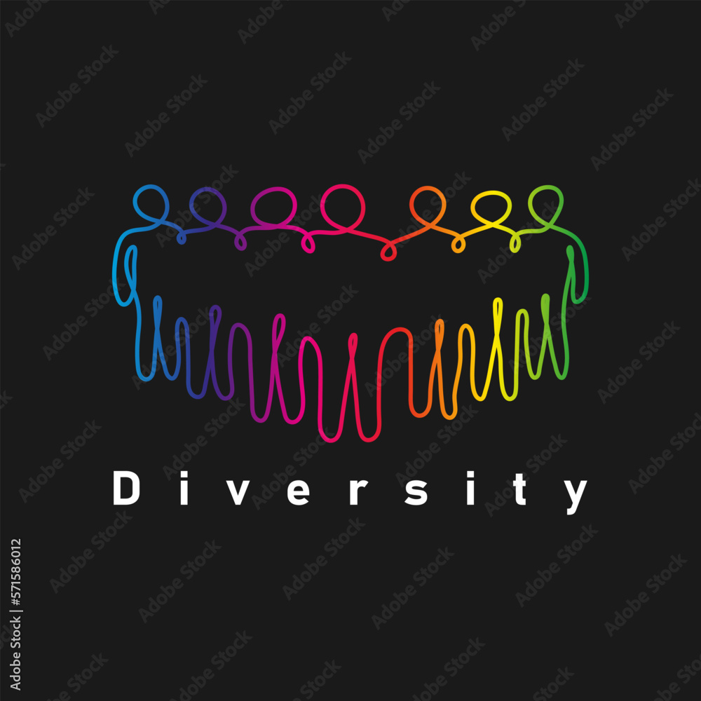 Diversity. People contour icons in rainbow colors. Vector logo for ...