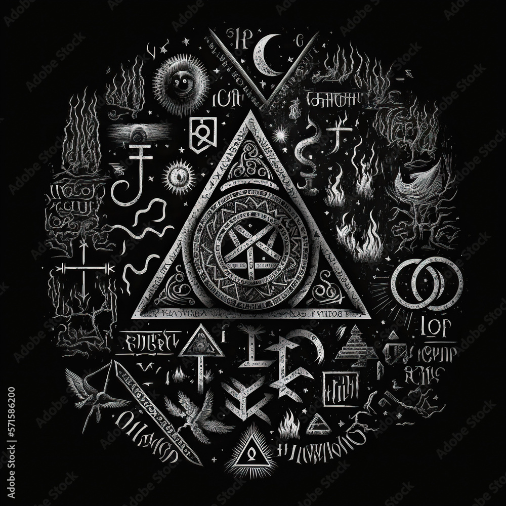 Magic symbols runes and spells. Witchcraft of a witch. Esoteric ...