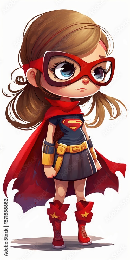 Cute cartoon illustration of a girl superhero generative ai Stock ...