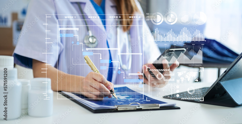 Project manager working and update tasks with Gantt chart scheduling ...
