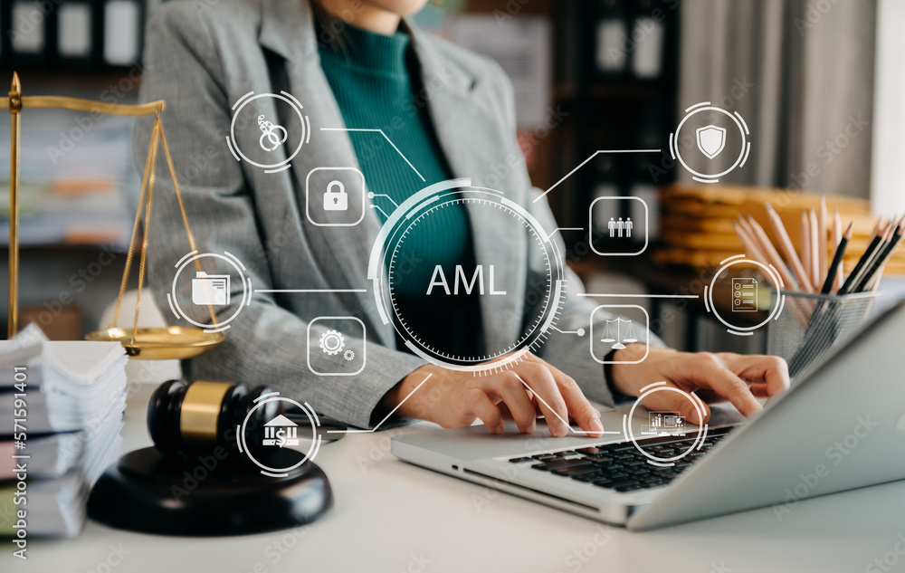 AML Anti Money Laundering Financial Bank Business Concept. judge in a ...