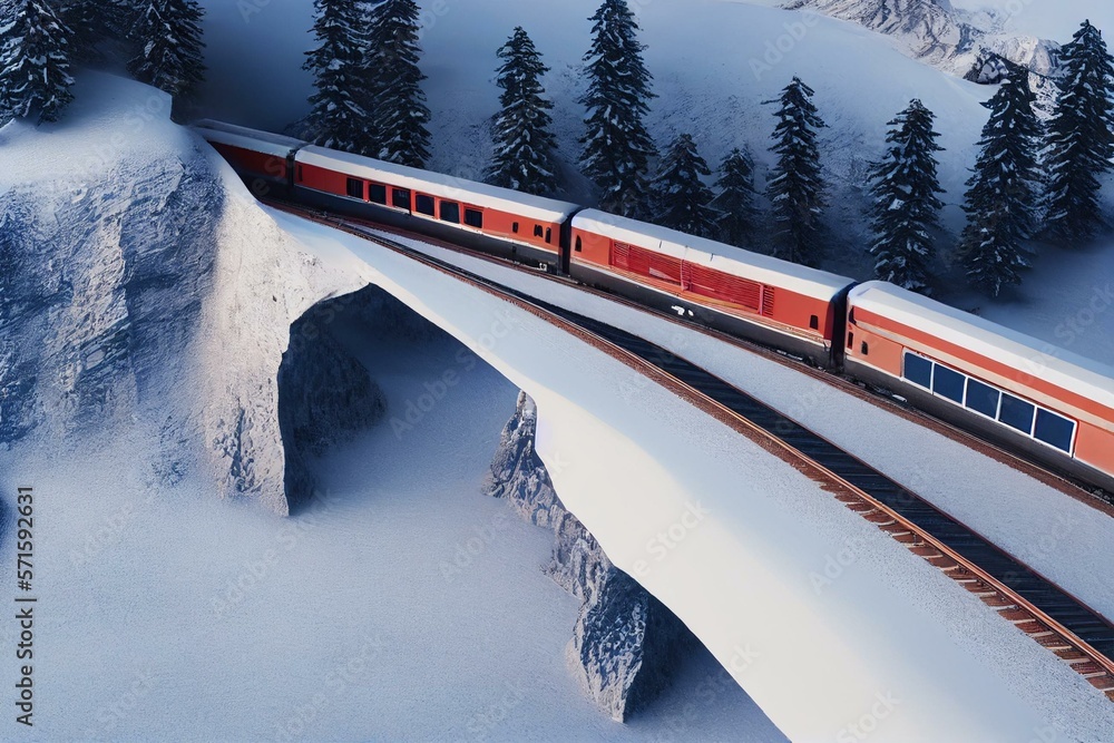 Aerial view of Train passing through famous mountain in Filisur ... Aerial view of Train passing through famous mountain in Filisur ...
